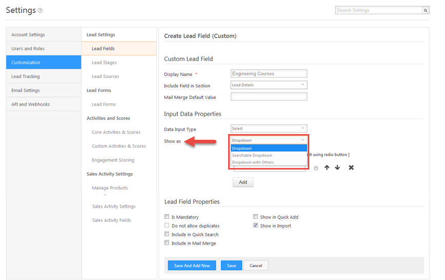 How To Create A Dropdown Type Of Field In Leadsquared • Dropdown