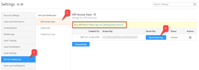 How do I obtain API Access keys in LeadSquared? - Help & Support
