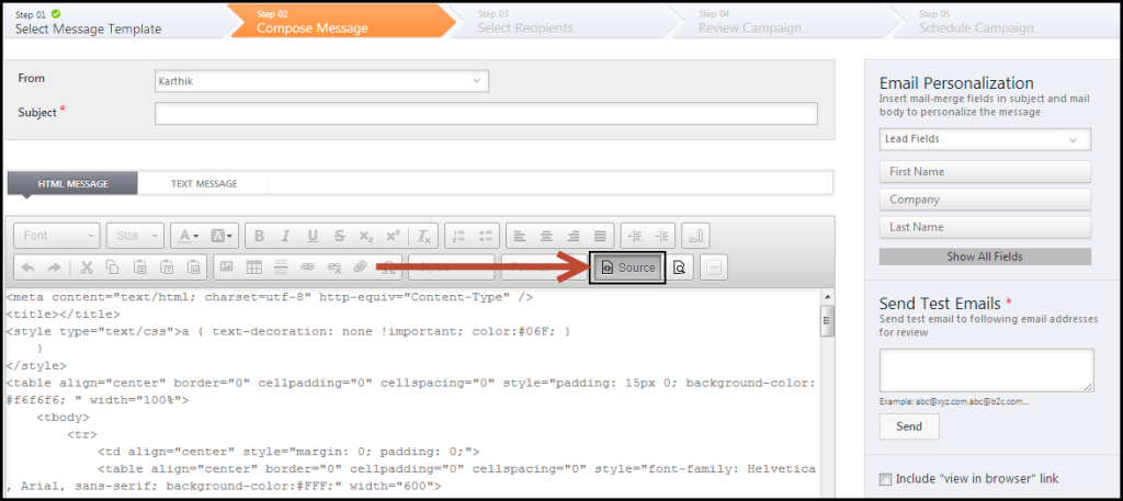 Create LeadSquared Email Campaign using own HTML - Help & Support