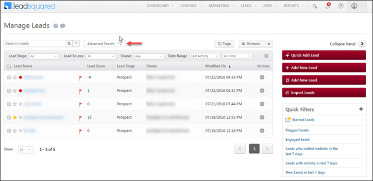 How to Use Advanced Search in LeadSquared? - Help & Support