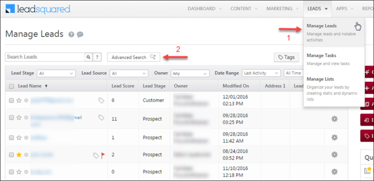 Find Leads using LeadSquared Advanced Search - Help & Support
