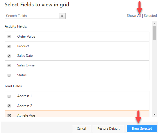 Select Fields - LeadSquared Help and Support