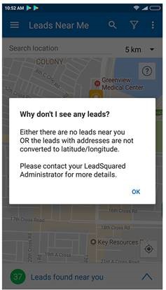 Leads Near Me feature of LeadSquared Mobile App - Help & Support