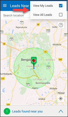 Leads Near Me feature of LeadSquared Mobile App - Help & Support