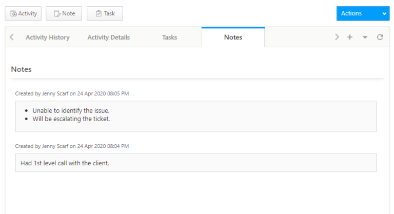 Activity Details Page (Add Activities/Tasks on Activities) - Help & Support