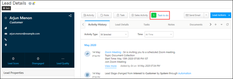 Lead Details Page - Help & Support