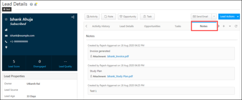 Lead Details Page - Help & Support