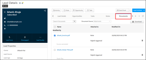 Lead Details Page - Help & Support