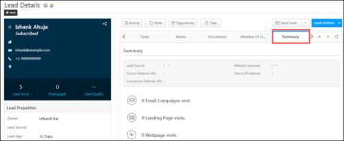 Lead Details Page - Help & Support