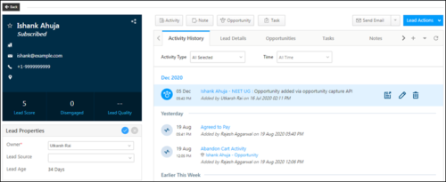 Lead Details Page - Help & Support