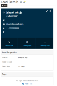 Lead Details Page - Help & Support