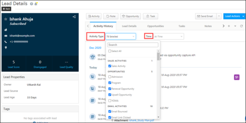 Lead Details Page - Help & Support