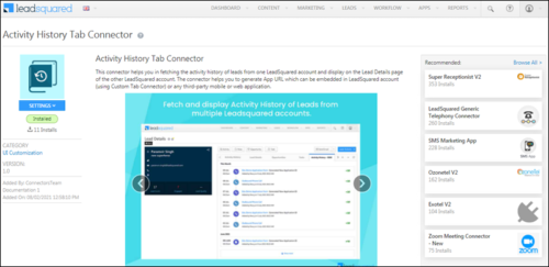 Activity History Tab Connector - Help & Support