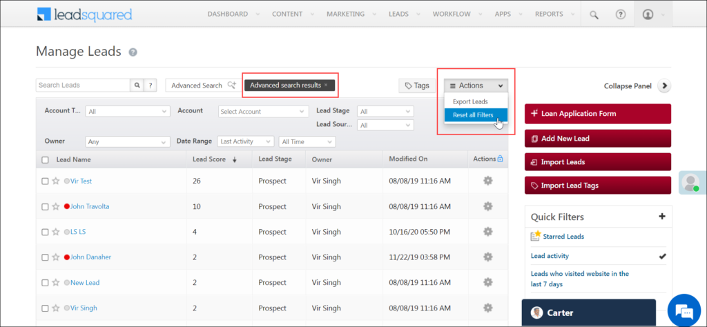 Create Quick Filter to Find Leads - Help & Support