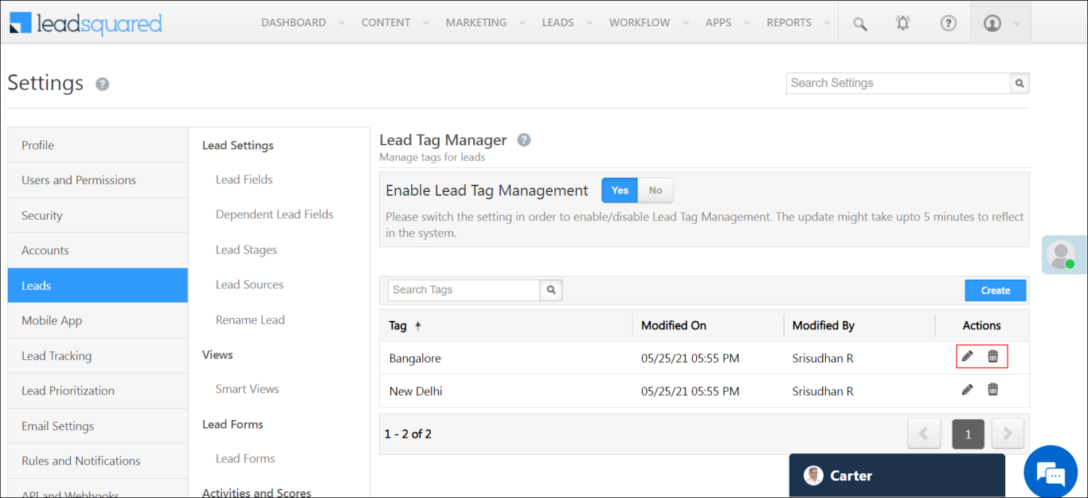Manage Lead Tags - Help & Support