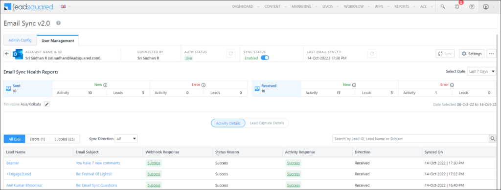 Email Sync Connector Set-up for Admin Users - Help & Support