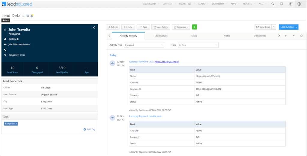 Razorpay Payment Link Generation in LeadSquared - Help & Support