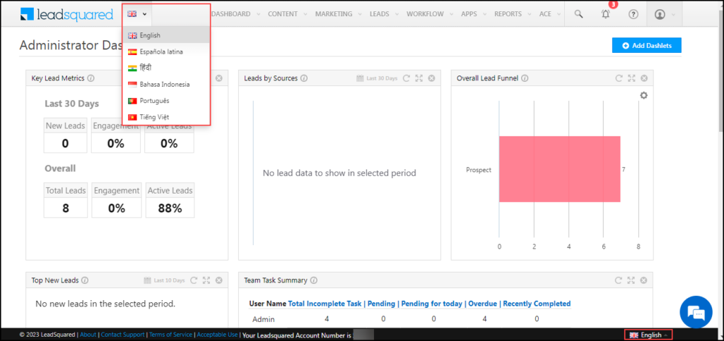 Languages Available in LeadSquared - Help & Support