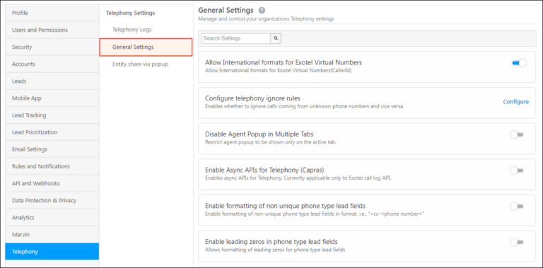 Telephony Advanced Configuration Through General Settings - Help & Support