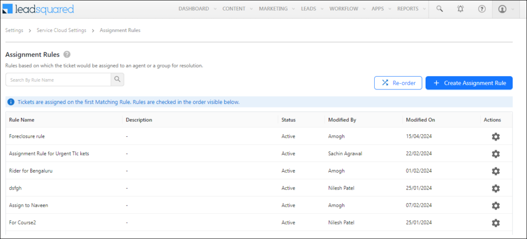 Ticket Assignment Rules - LeadSquared Help and Support