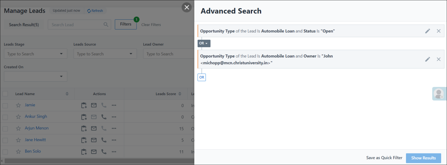 The Advanced Search ‘And’ Condition Is Displaying Incorrect Results for Leads - Opportunity Type ...