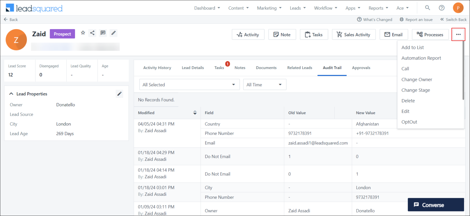 Lead Details Page - Help & Support