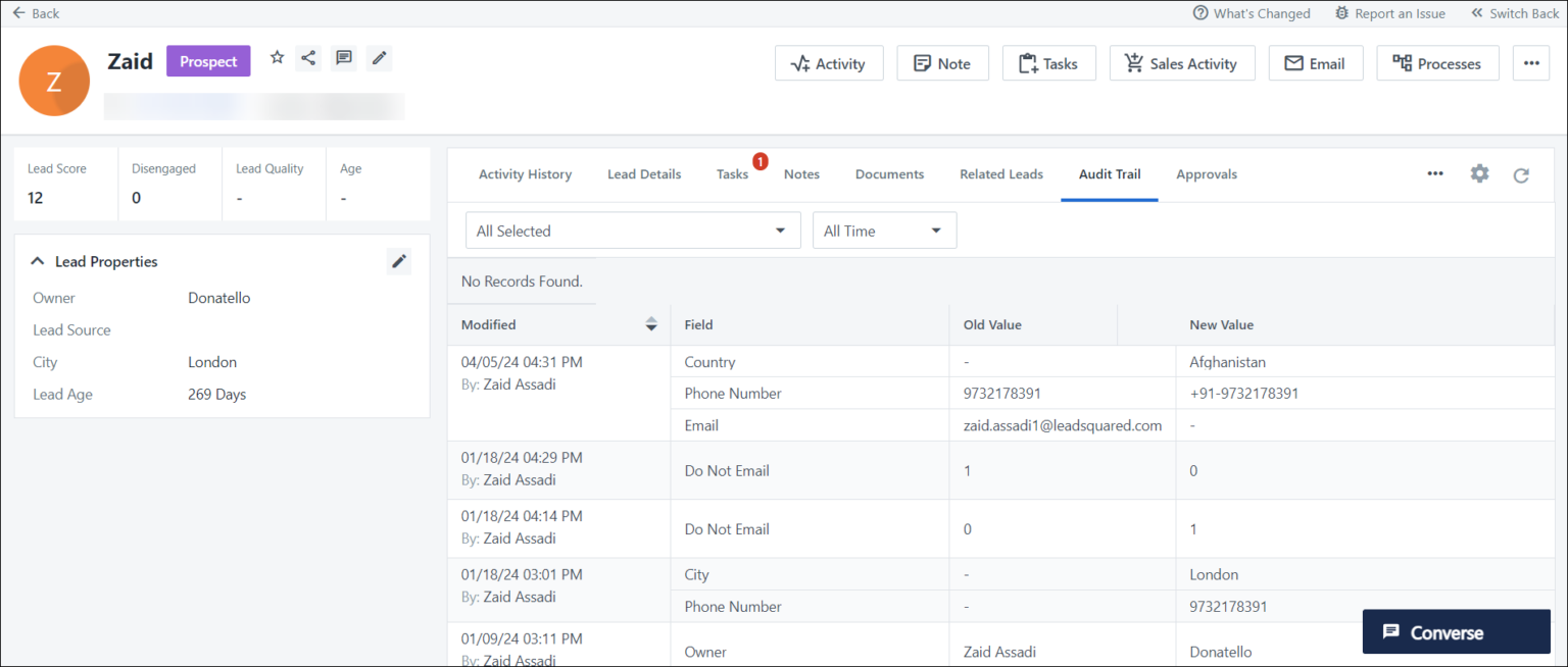 Lead Details Page - Help & Support