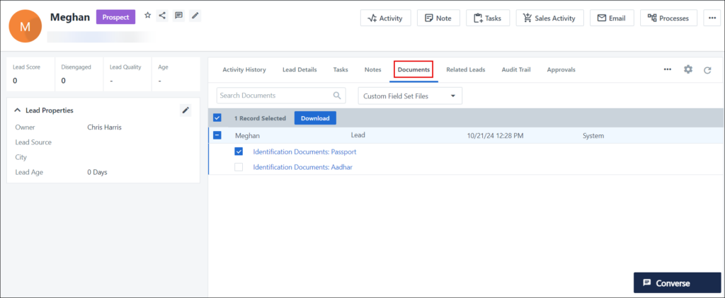 Lead Details Page - Help & Support