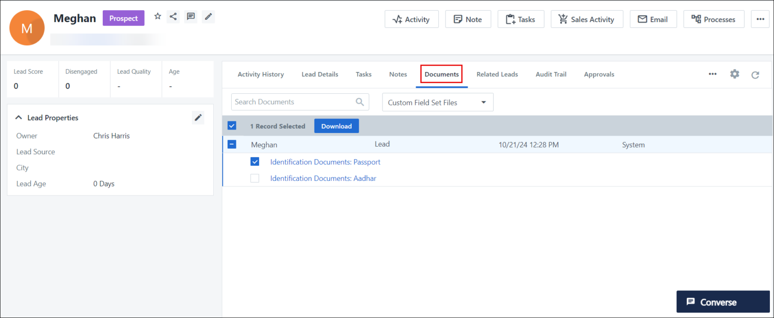 Lead Details Page - Help & Support