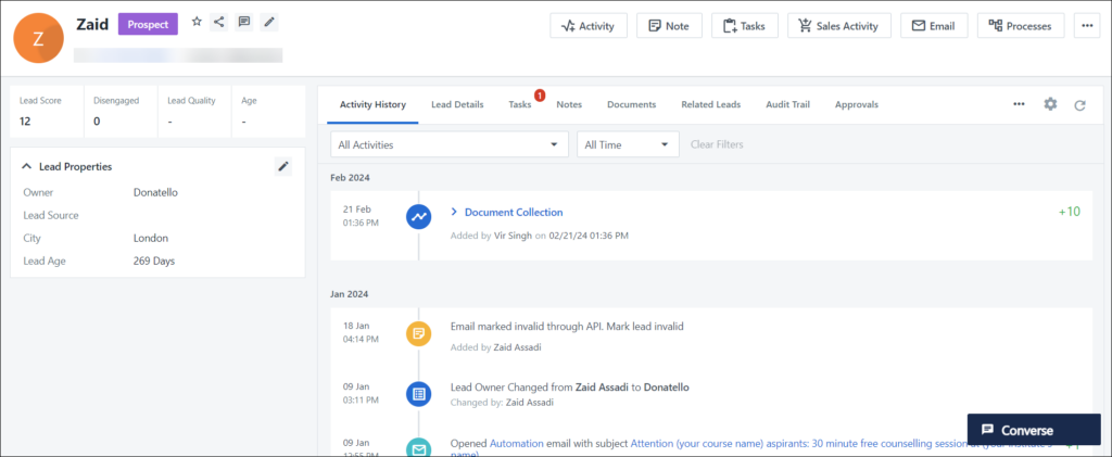 Lead Details Page - Help & Support