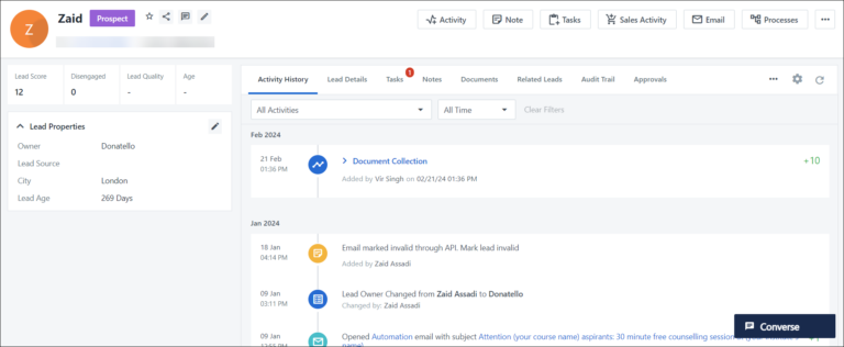 Lead Details Page - Help & Support