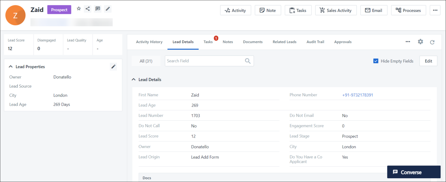 Lead Details Page - Help & Support