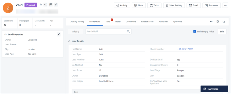Lead Details Page - Help & Support