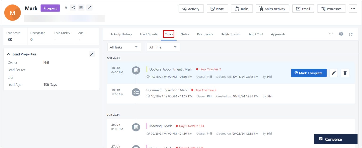 Lead Details Page - Help & Support