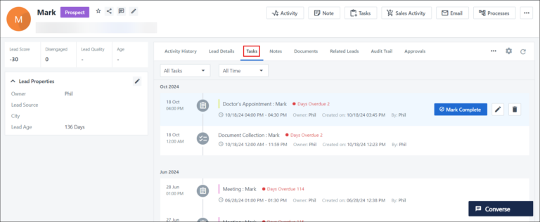 Lead Details Page - Help & Support