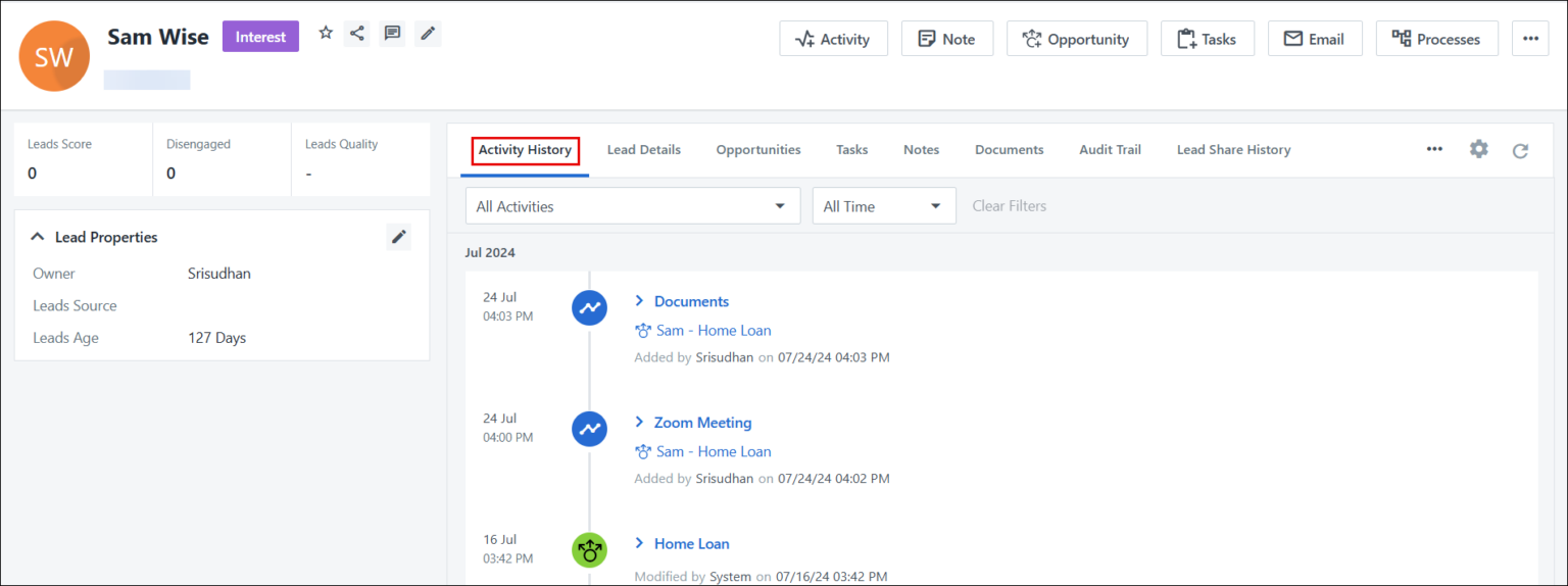 Lead Details Page - Help & Support