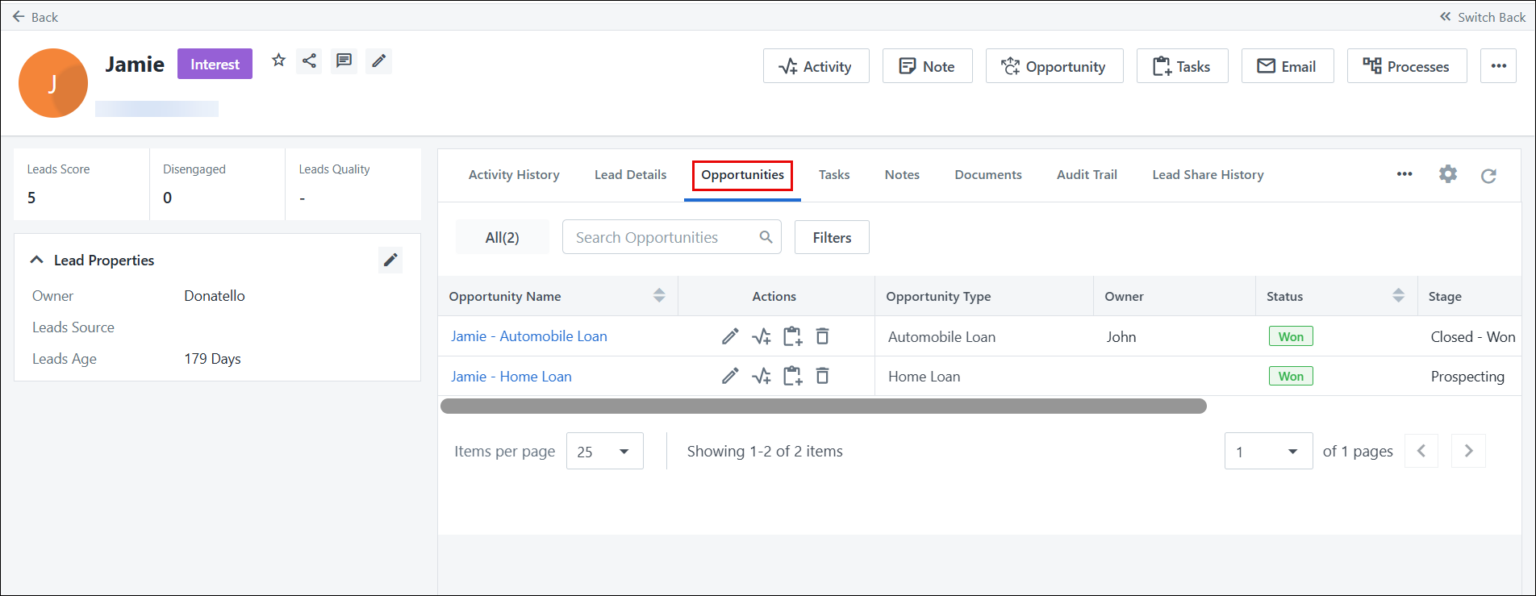 Lead Details Page - Help & Support