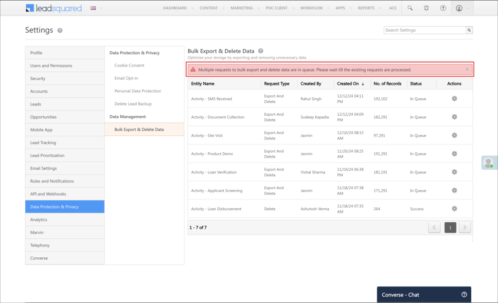 Bulk Export & Delete Data - Help & Support